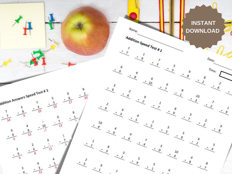 Grade 1 Math Addition Worksheets: Speed Test Practice (printable) - Etsy