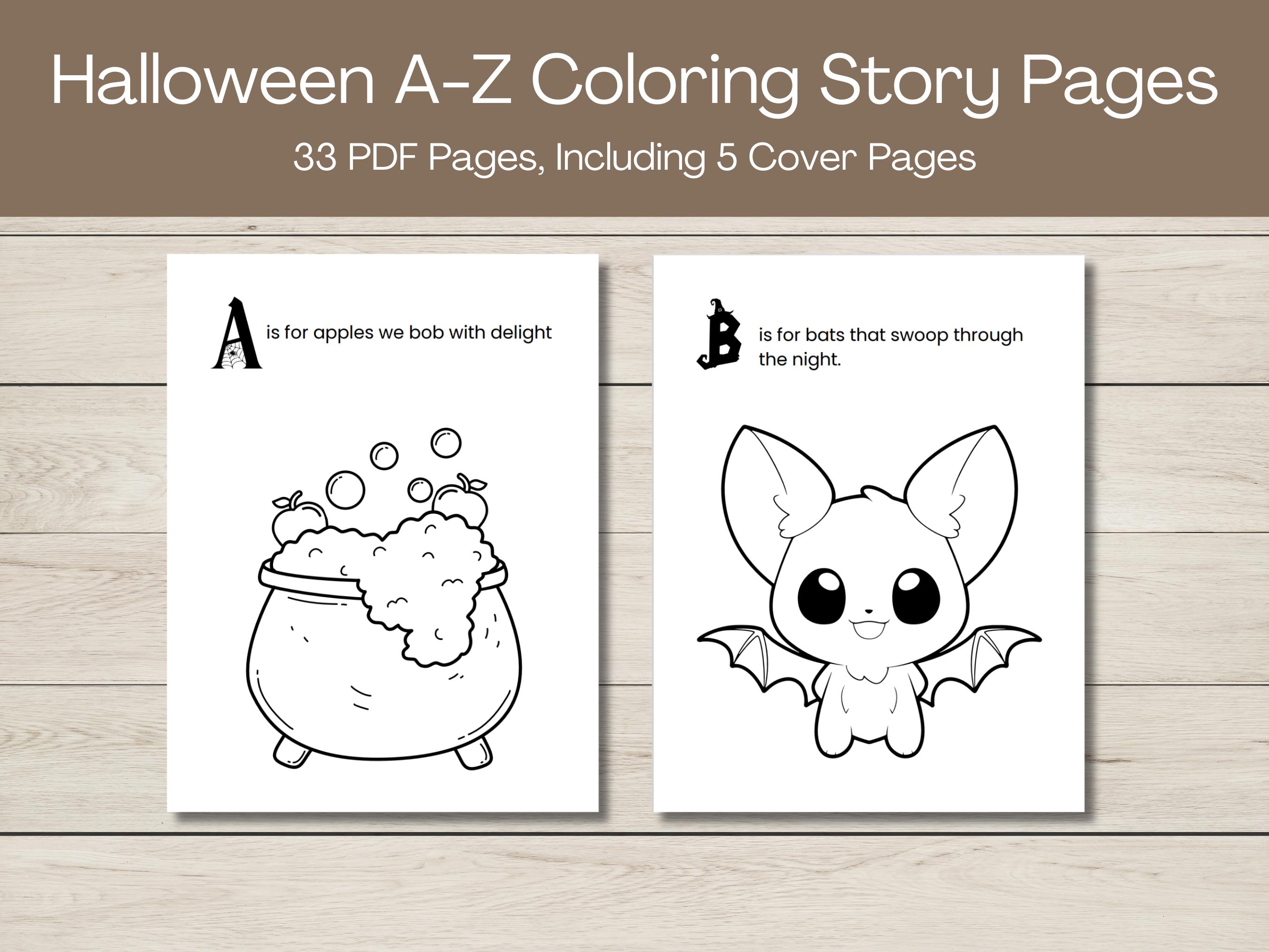 Printable Halloween Story for Kids - ABC Book - Digital Story Coloring ...