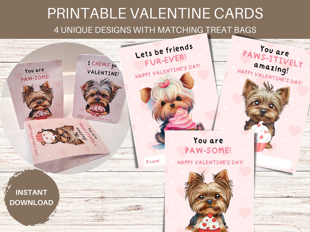 4 Cute Printable Puppy Valentine Cards for Kids Classroom on Valentine ...