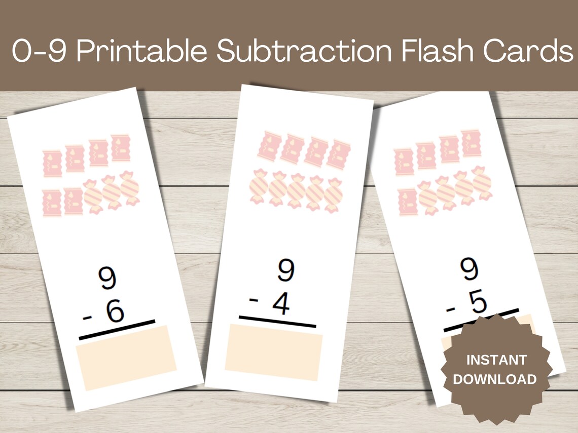 Subtraction Math Printable Flash Cards for Early Education Elementary ...