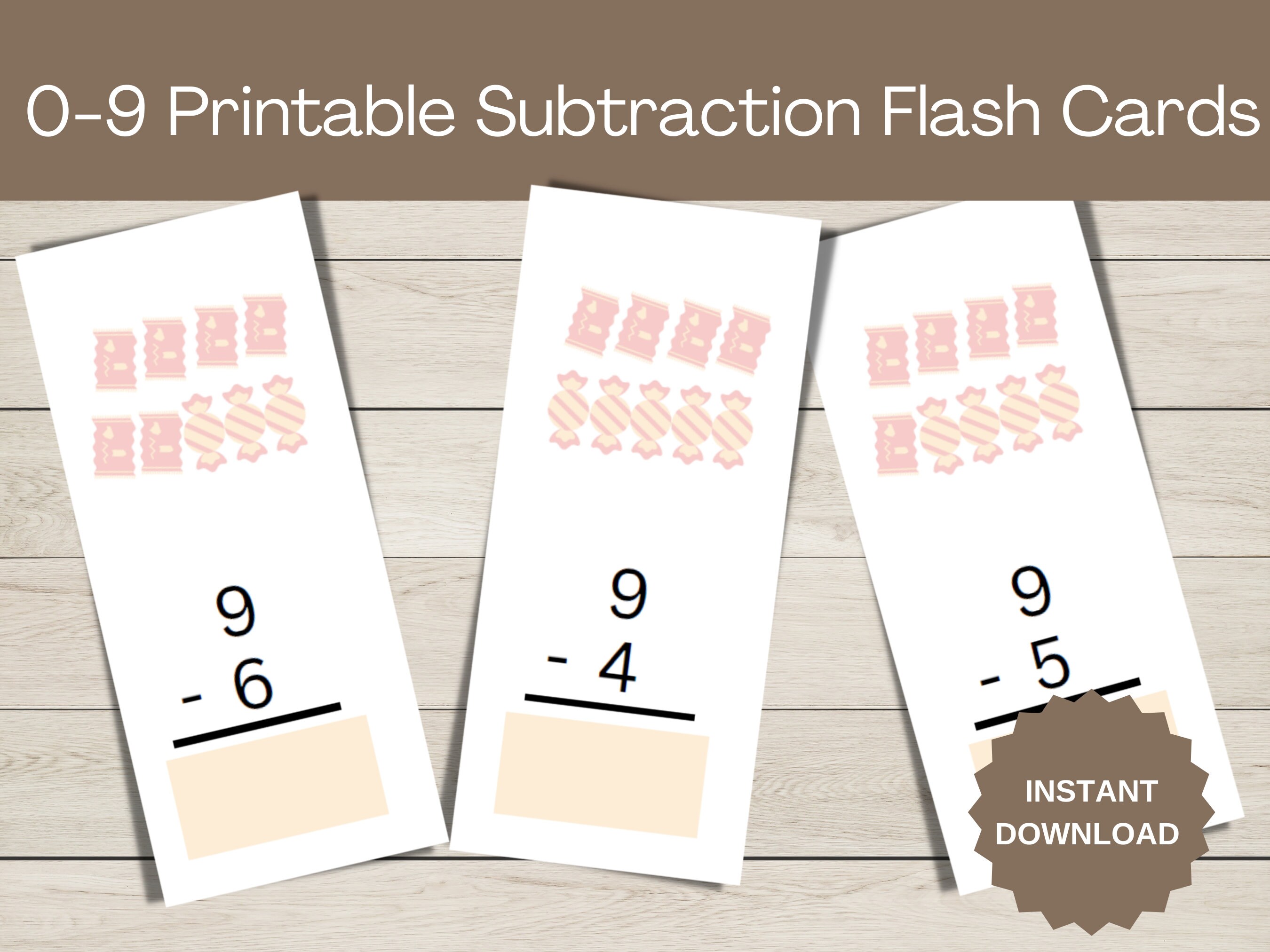 Subtraction Math Printable Flash Cards for Early Education Elementary ...