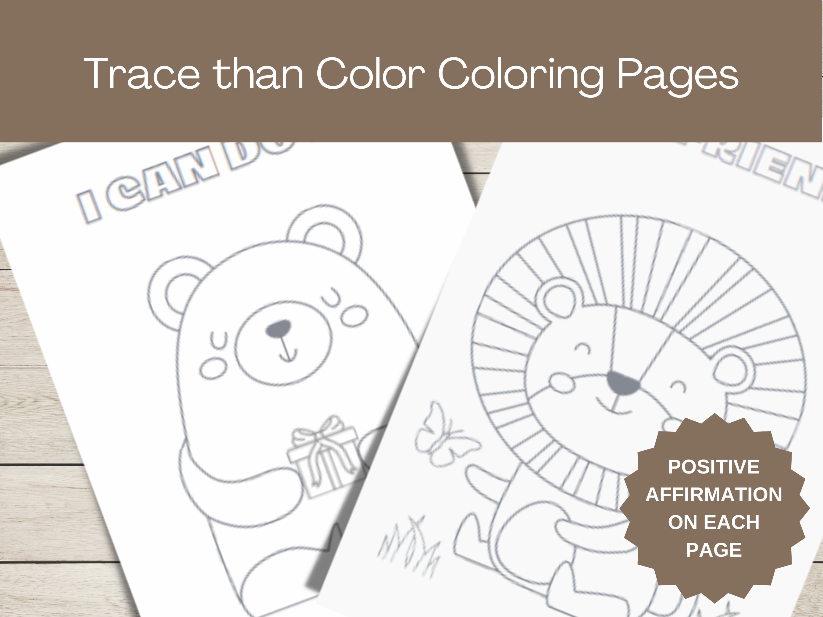 Kids Animal Coloring Pages: Trace and Color, Positive Affirmations ...