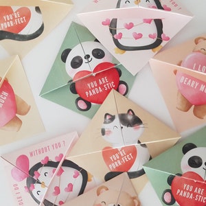 Printable Valentines Origami Bookmarks: Animal Classroom Gifts (digital ...