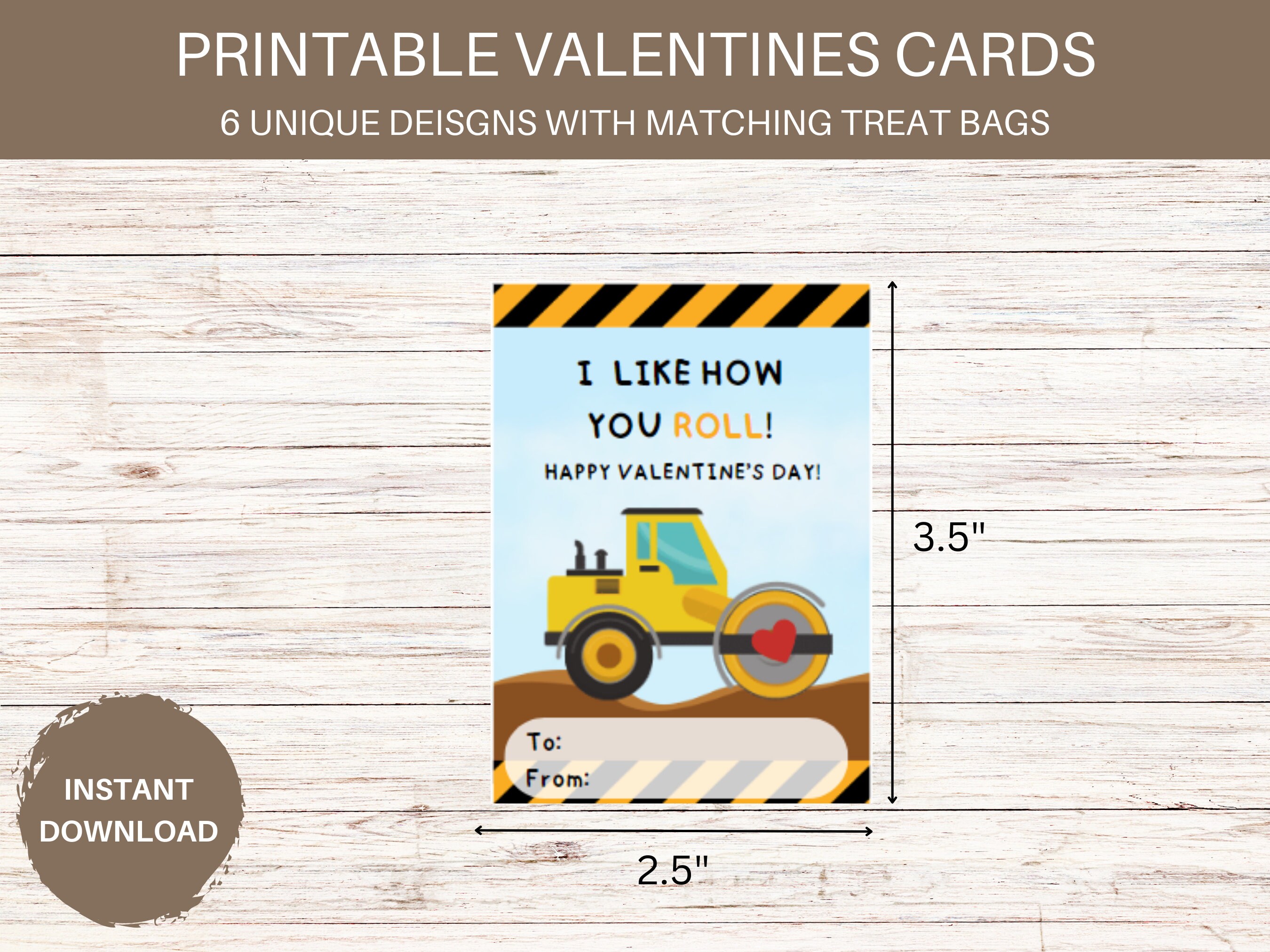 6 Cute Printable Construction Theme Valentine Cards for Kids Classroom ...
