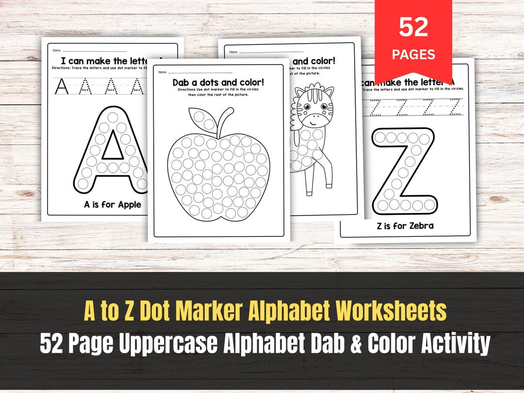 A to Z Dot Marker Worksheets | Uppercase Alphabet Dab & Color Activity ...