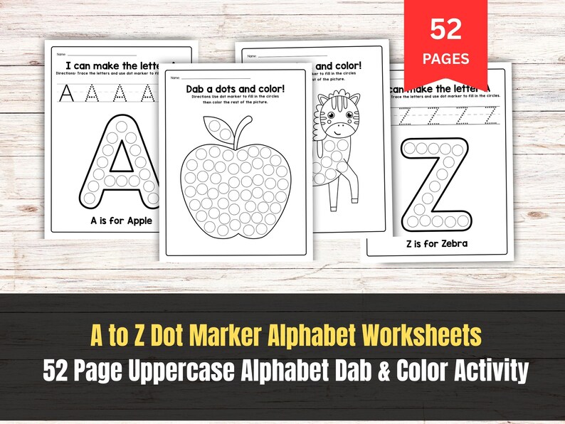 A to Z Dot Marker Worksheets | Uppercase Alphabet Dab & Color Activity ...