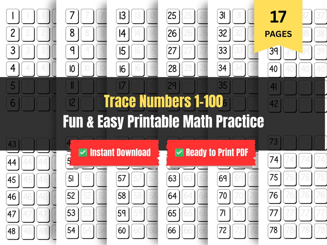 Number Tracing Worksheets 1-100 – Preschool Math Practice (PDF Download ...