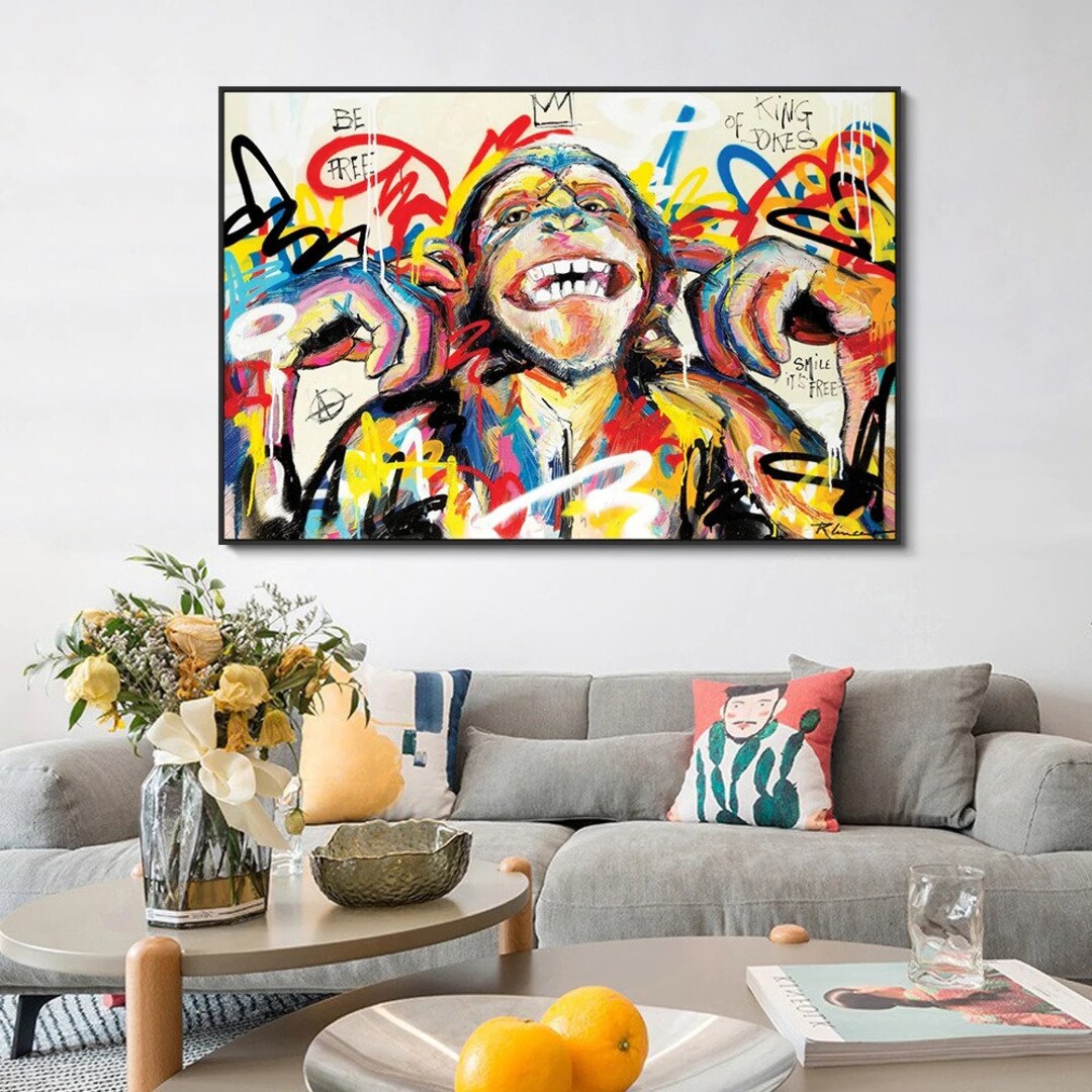 Abstract Portrait Wall Art Hand Painted-laughing Monkey Pictures Oil ...