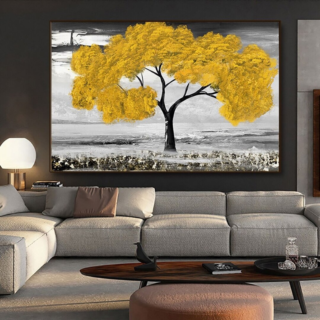 Abstract Portrait Wall Art Hand Painted-yellow Tree of Life Oil ...