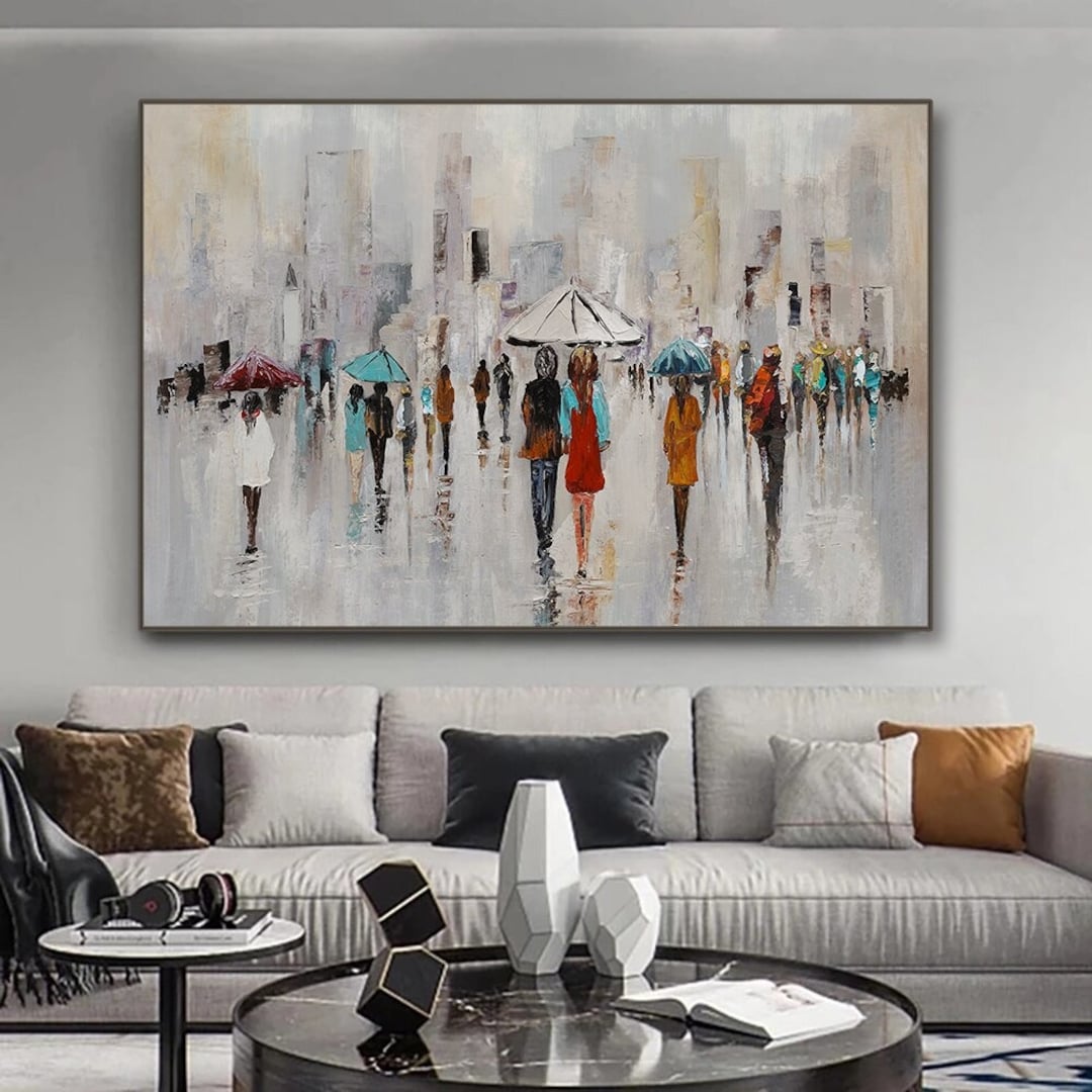 Abstract Portrait Wall Art Hand Painted-woman With Umbrella Oil ...