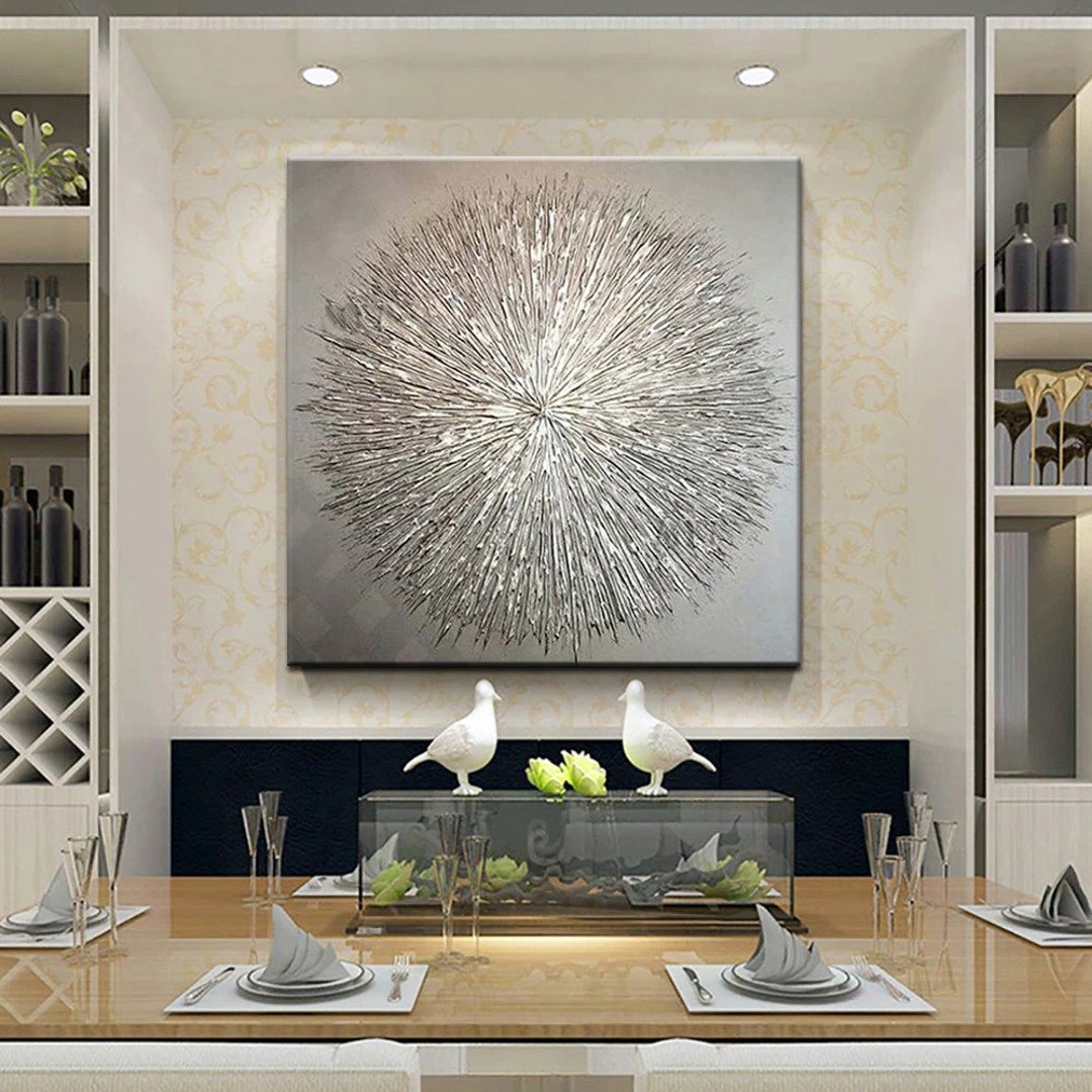 Silver Handmade Wall Art- Abstract Oil Painting- Silver Thick Textured ...