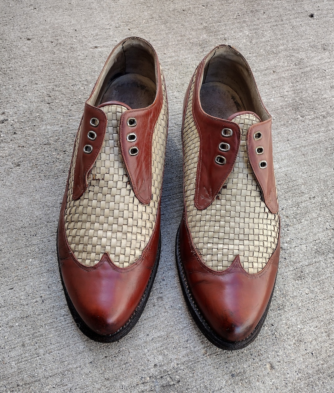 1940s 1950s European Spectators Wingtip Derby Shoes Braided Leather ...