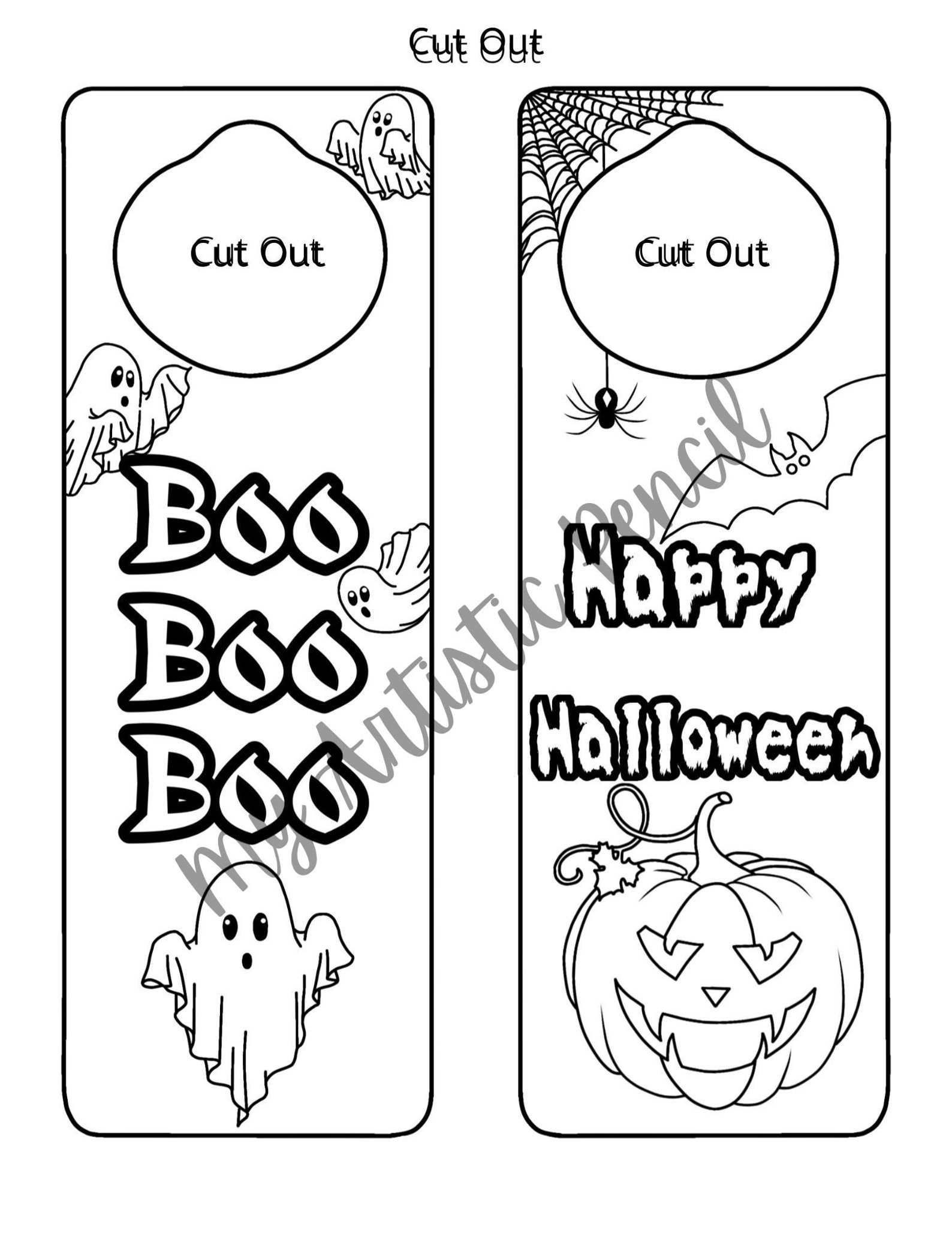 Halloween Printable Door Knob Hangers Coloring Signs, Halloween ...