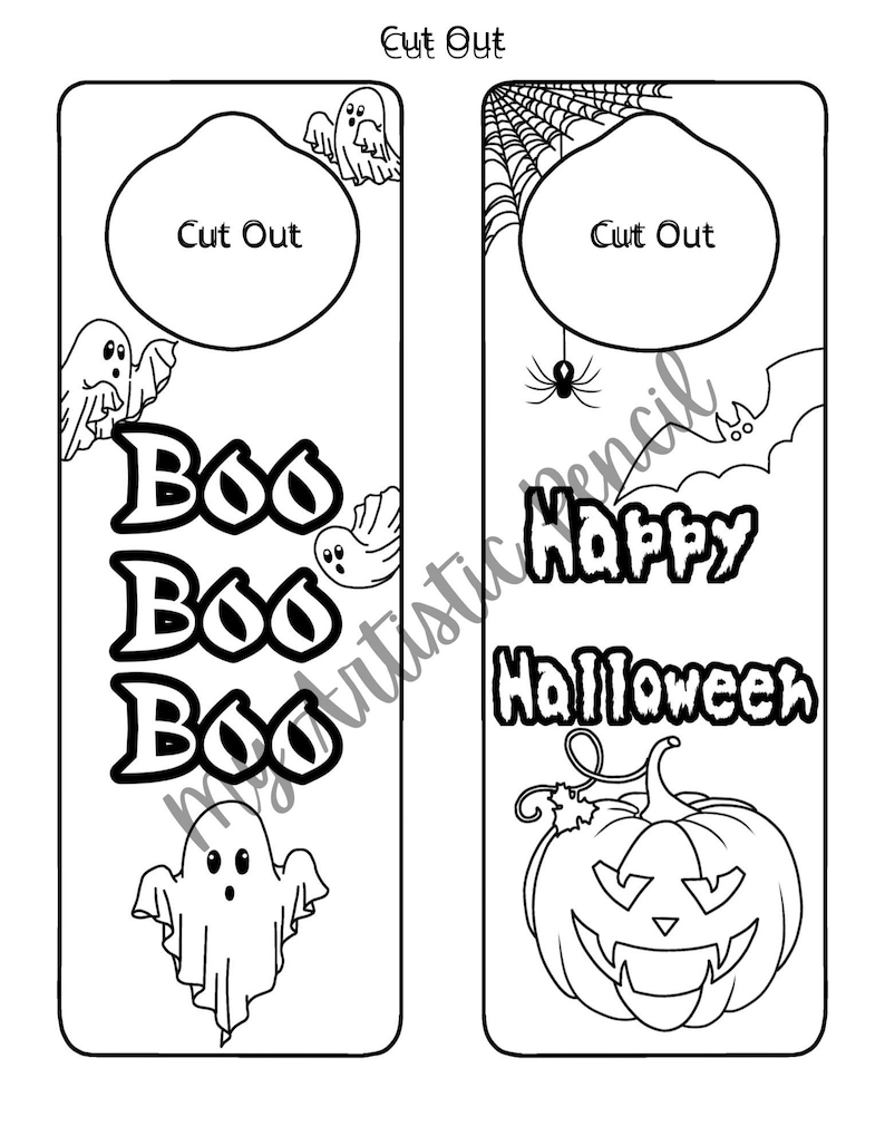 Halloween Printable Door Knob Hangers Coloring Signs, Halloween ...