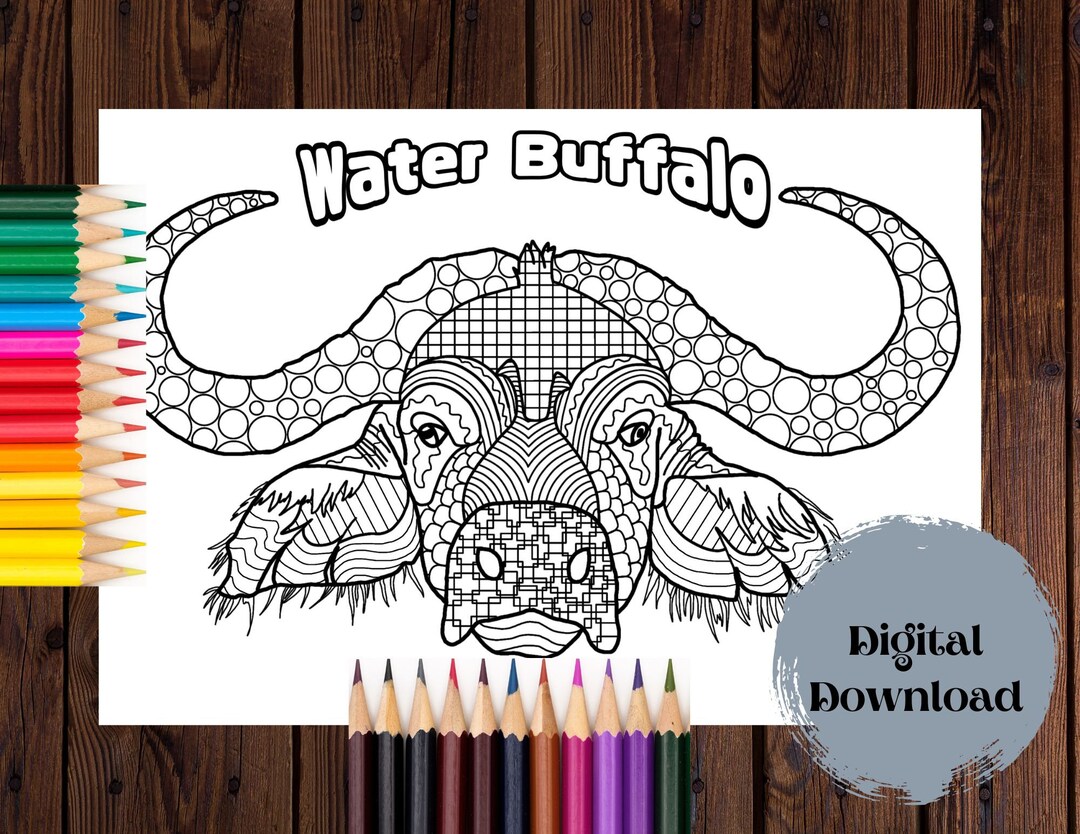 Printable Water Buffalo Coloring Page Animal Coloring Pages - Etsy
