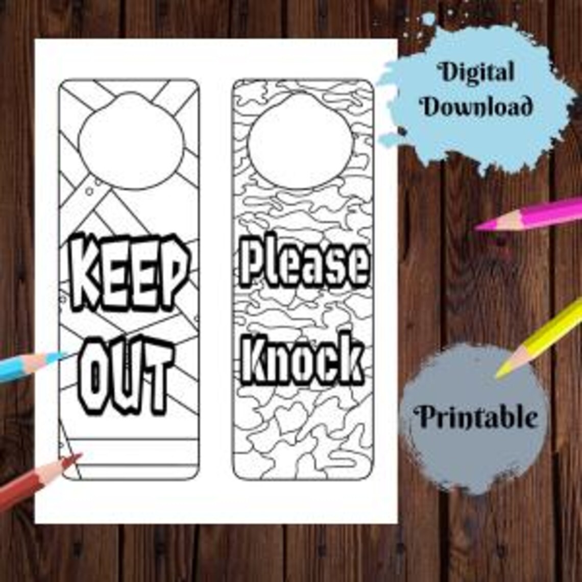 Printable Door Hanger, Door Knob, Hangers for Kids Room, Door Handle ...