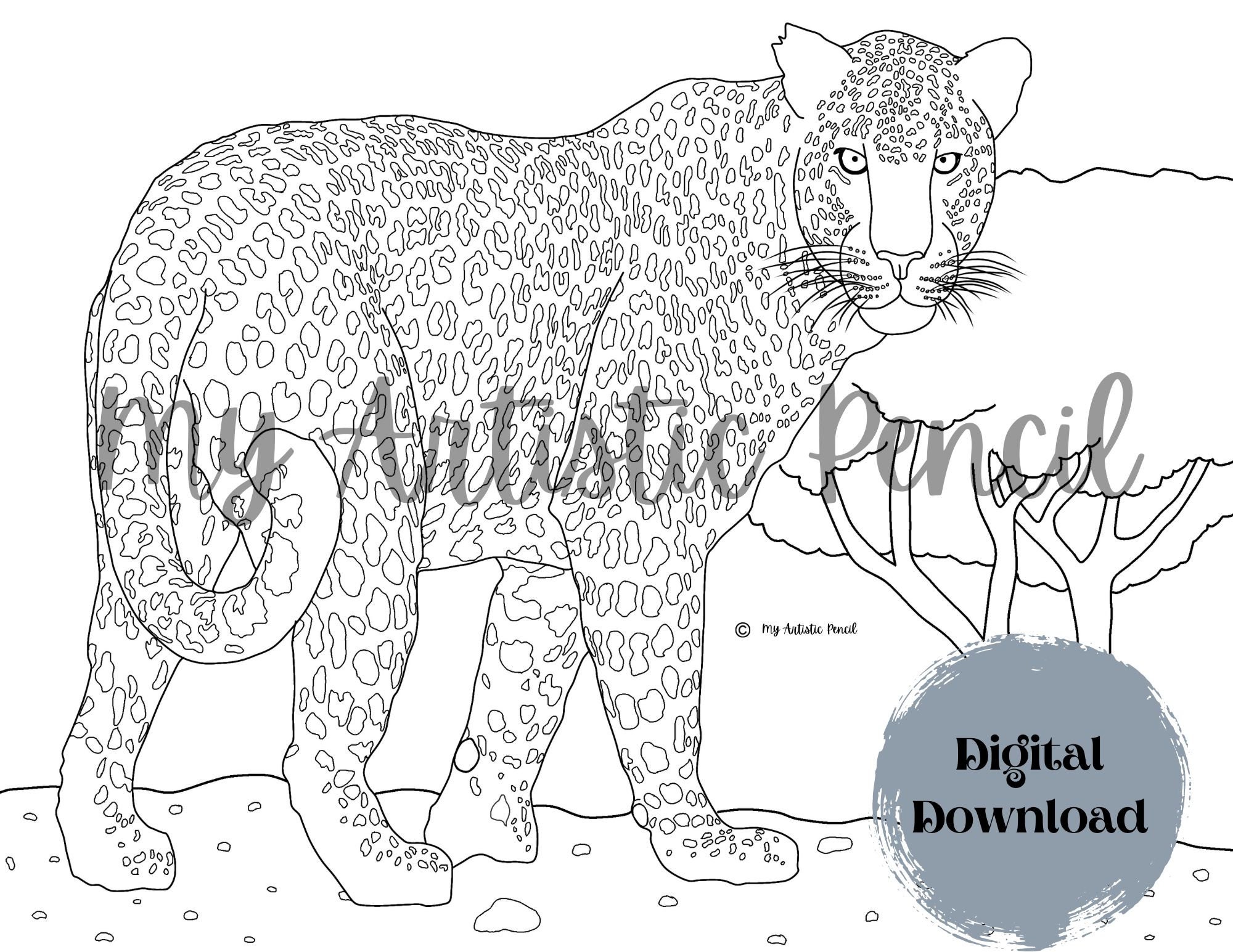 Realistic Leopard Coloring Page Animal Coloring Pages Adult - Etsy ...