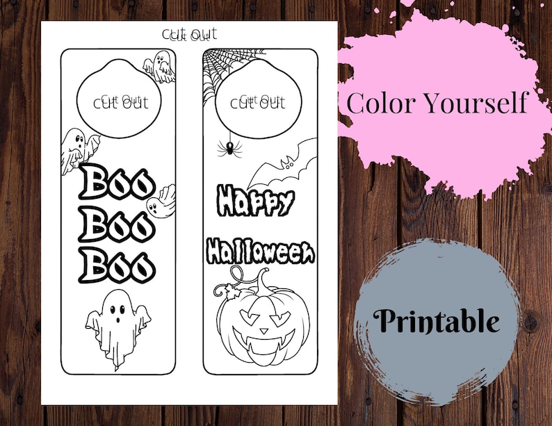 Halloween Printable Door Knob Hangers Coloring Signs, Halloween ...