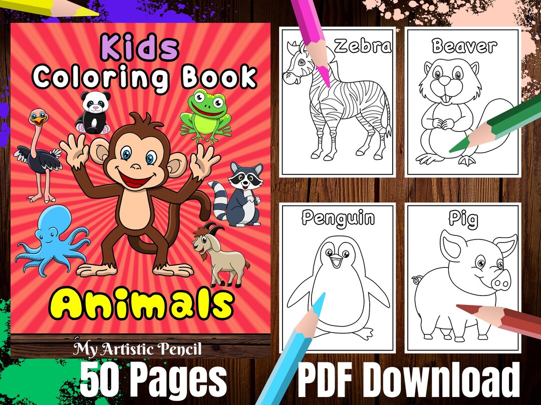 Kids Coloring Pages - Animals for Toddlers. 50 Digital Coloring Pages ...