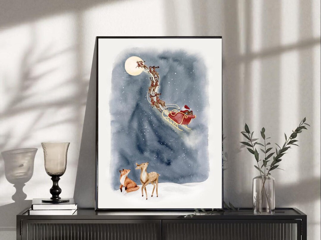Santas Sleigh Poster Christmas Holiday Art Print Festive Wall Decor - Etsy