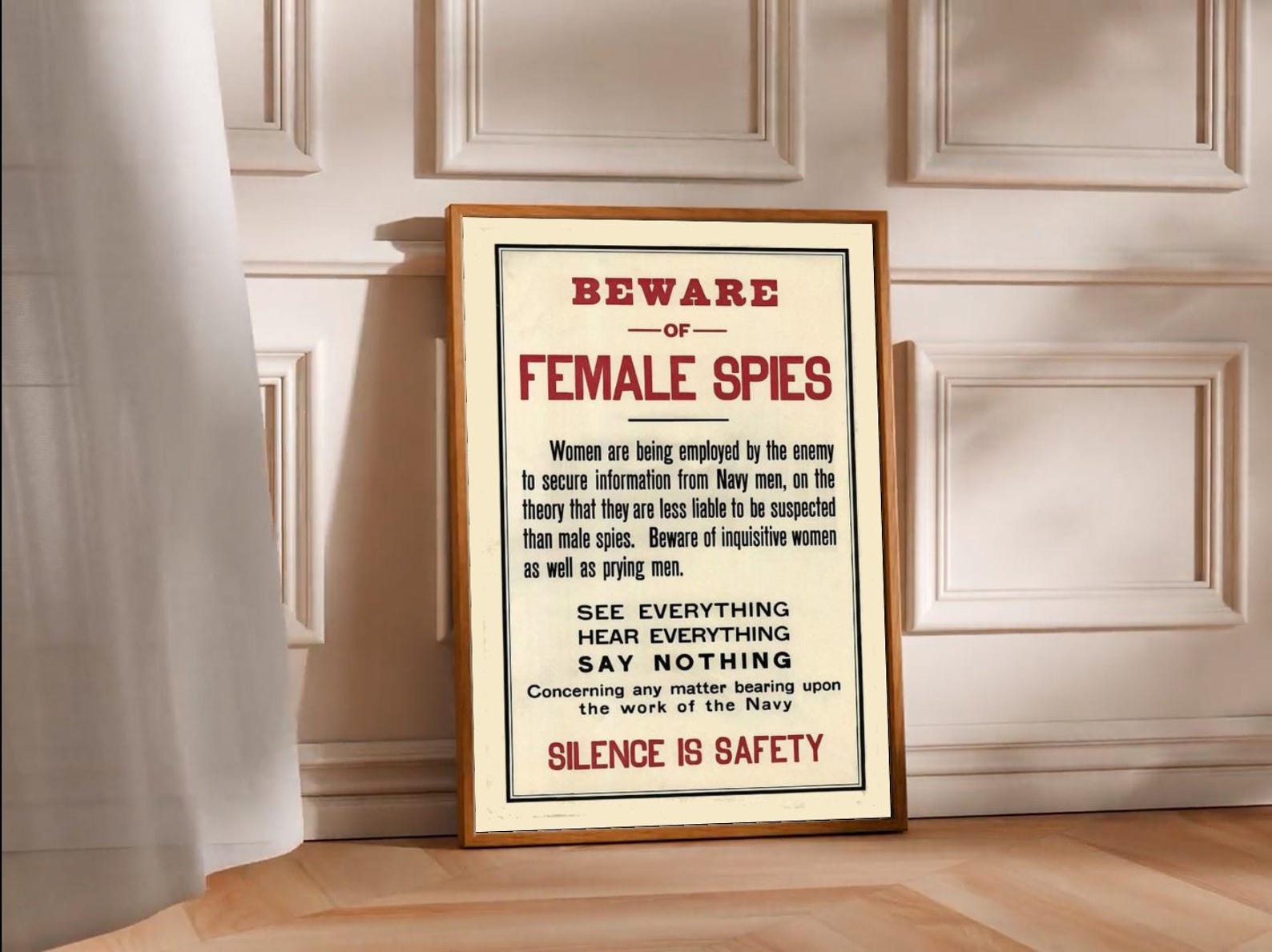1915 Beware Female Spies Silence Wwi Espionage Poster Unusual Vintage ...