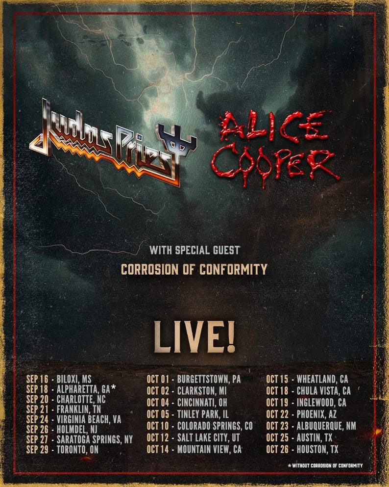 Judas Priest Alice Cooper 2025 Tour Poster North American Rock Concert ...