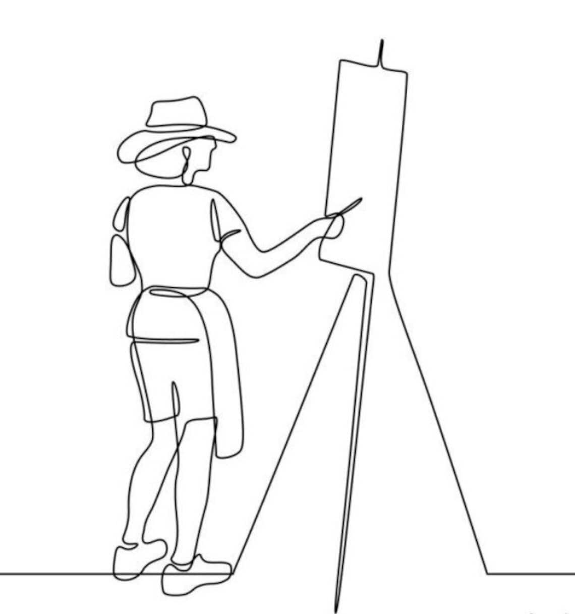 Painter in Continuous Line Art Drawing Style. Artist Painting Picture ...