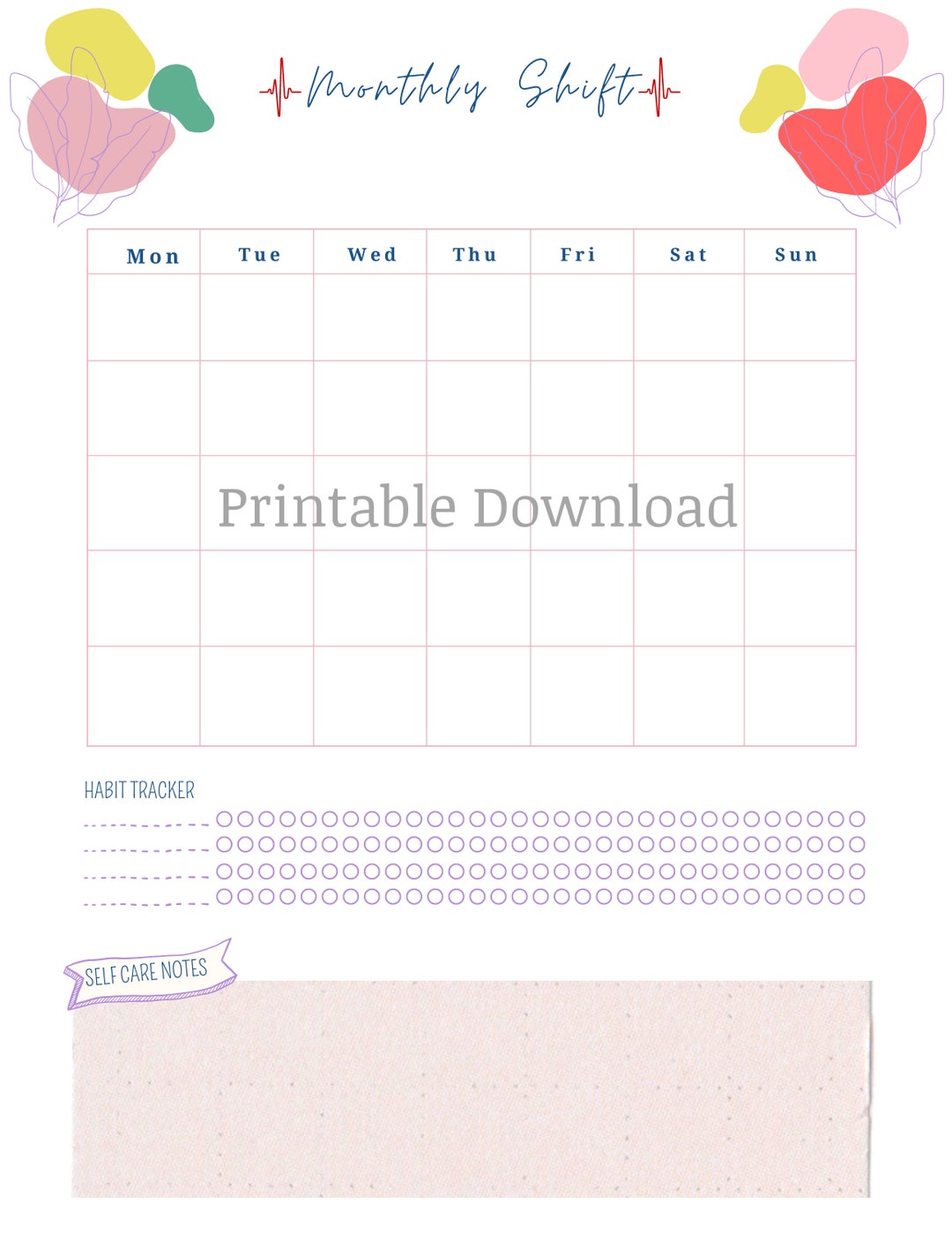 Simple Monthly Clinical Calendar/planner With Notes & Bonus ...