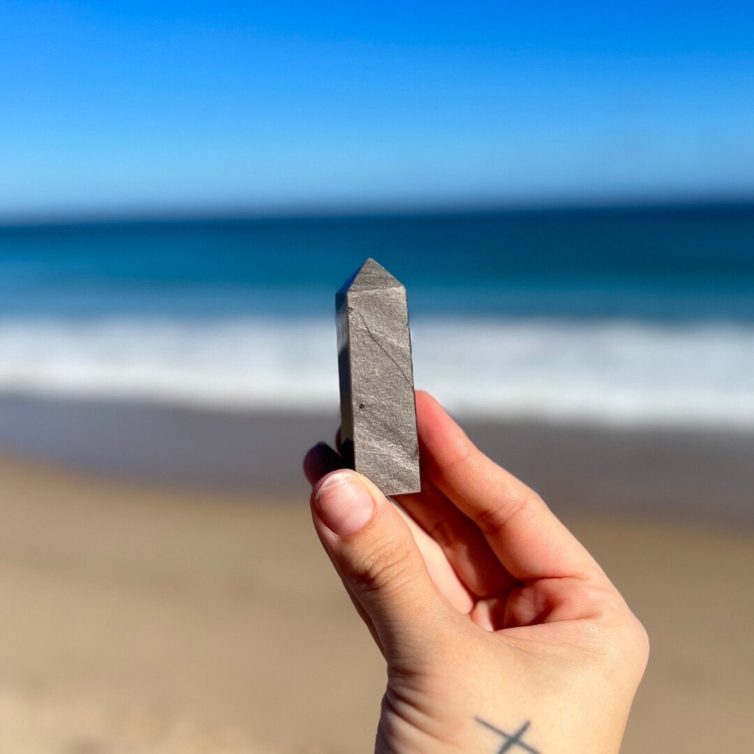 HQ Silver Sheen Obsidian Tower Obelisk all Natural High Quality Silver ...