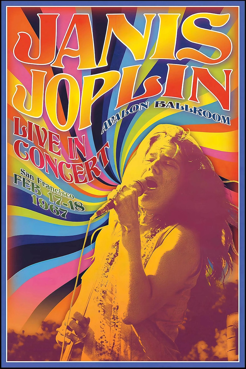 Janis Joplin Live Concert Poster – Psychedelic 1967 San Francisco ...
