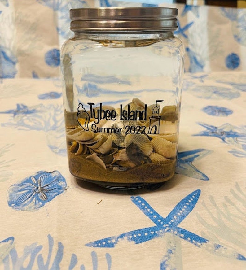 Seashell Jar Personalized Shells Sea Ocean Sand Gift Collect Grandkid ...