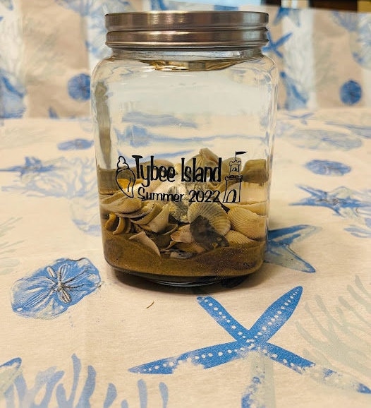 Seashell Jar Personalized Shells Sea Ocean Sand Gift Collect Grandkid ...