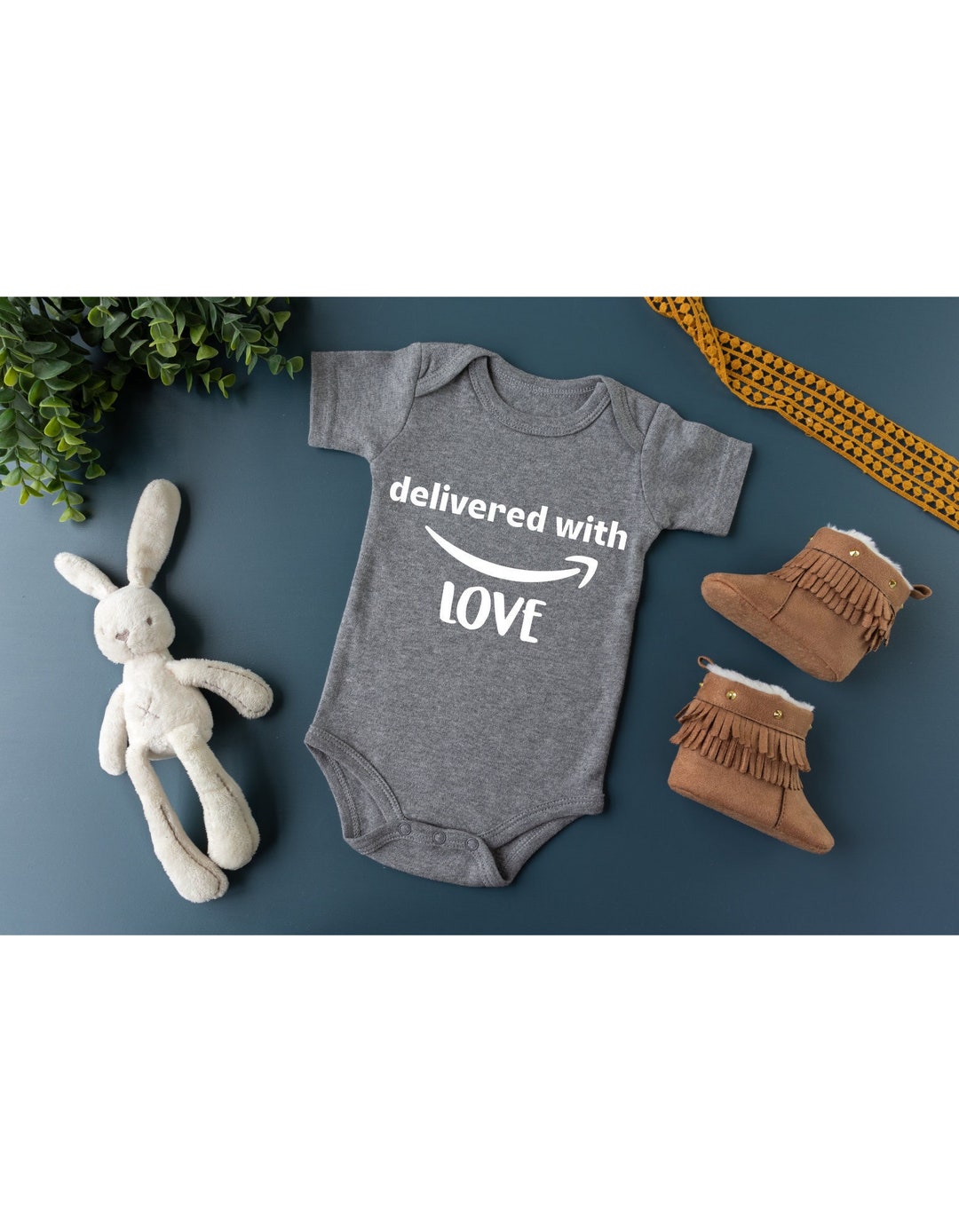 Delivered With Love Onesie Cute Fun Shopping Outfit Order Package Labor ...