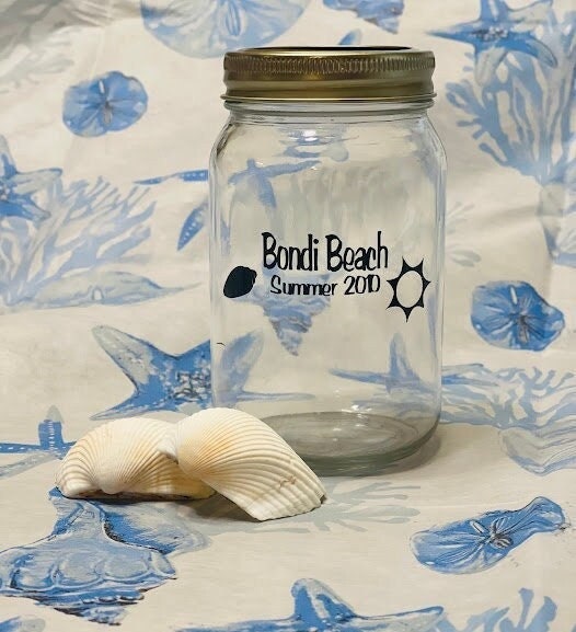 Seashell Jar Personalized Shells Sea Ocean Sand Gift Collect Grandkid ...