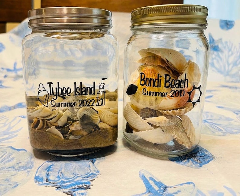 Seashell Jar Personalized Shells Sea Ocean Sand Gift Collect Grandkid ...