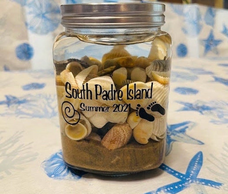 Seashell Jar Personalized Shells Sea Ocean Sand Gift Collect Grandkid ...