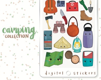 Camping Digital Stickers - Hand Drawn, Pre-cropped Pngs, Goodnotes File ...