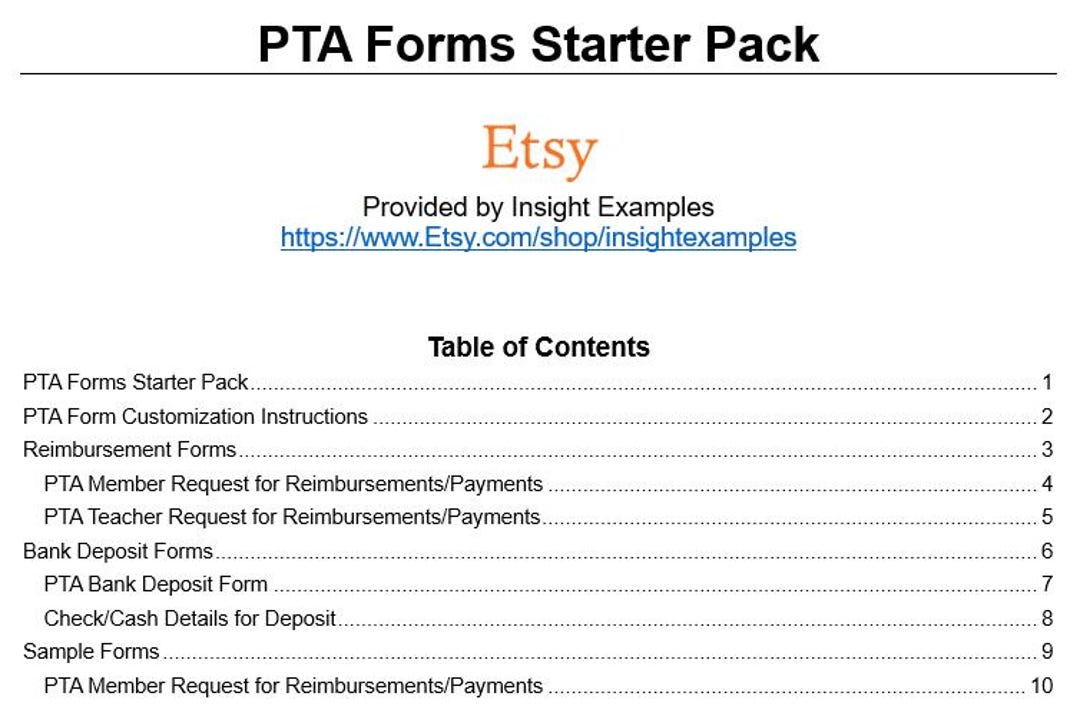PTO Treasurer Forms Starter Pack - Etsy