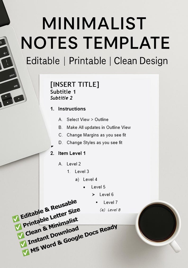 Minimalist Notes Template | Editable & Printable | Microsoft Word ...