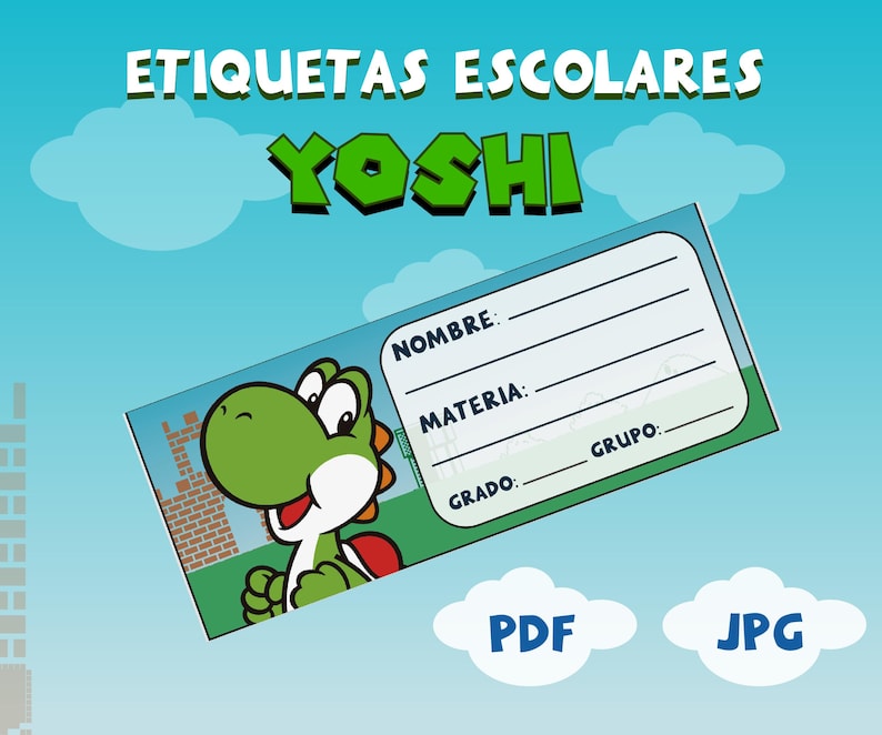 YOSHI Digital School Label, Printable Label Template, Digital Label in ...