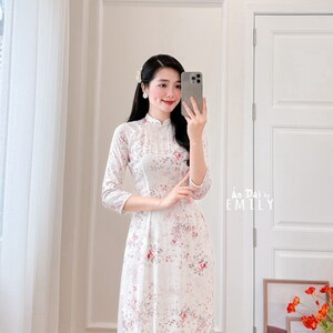 Printed Mini Flowers Ao Dai | Ao Dai for Summer| No Pants | Ao Dai Hoa ...