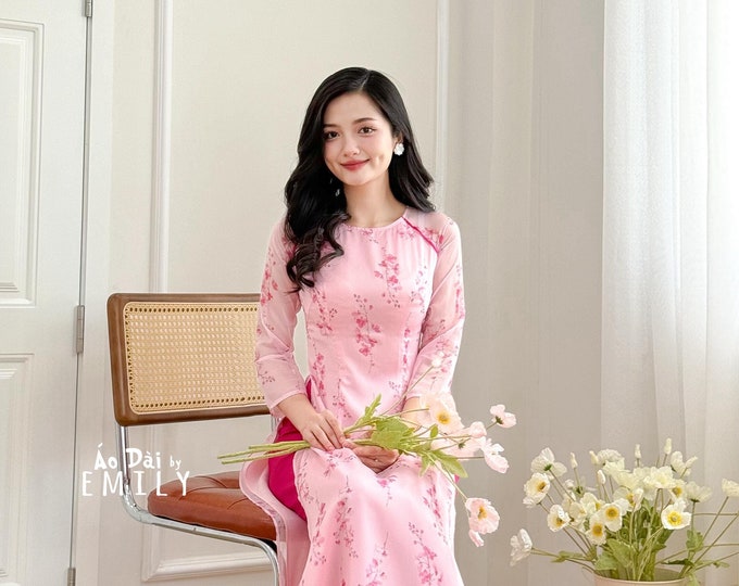 Fuchsia Mini Flowers Ao Dai Set| Ao Dai for Summer| Ao Dai | Pants ...