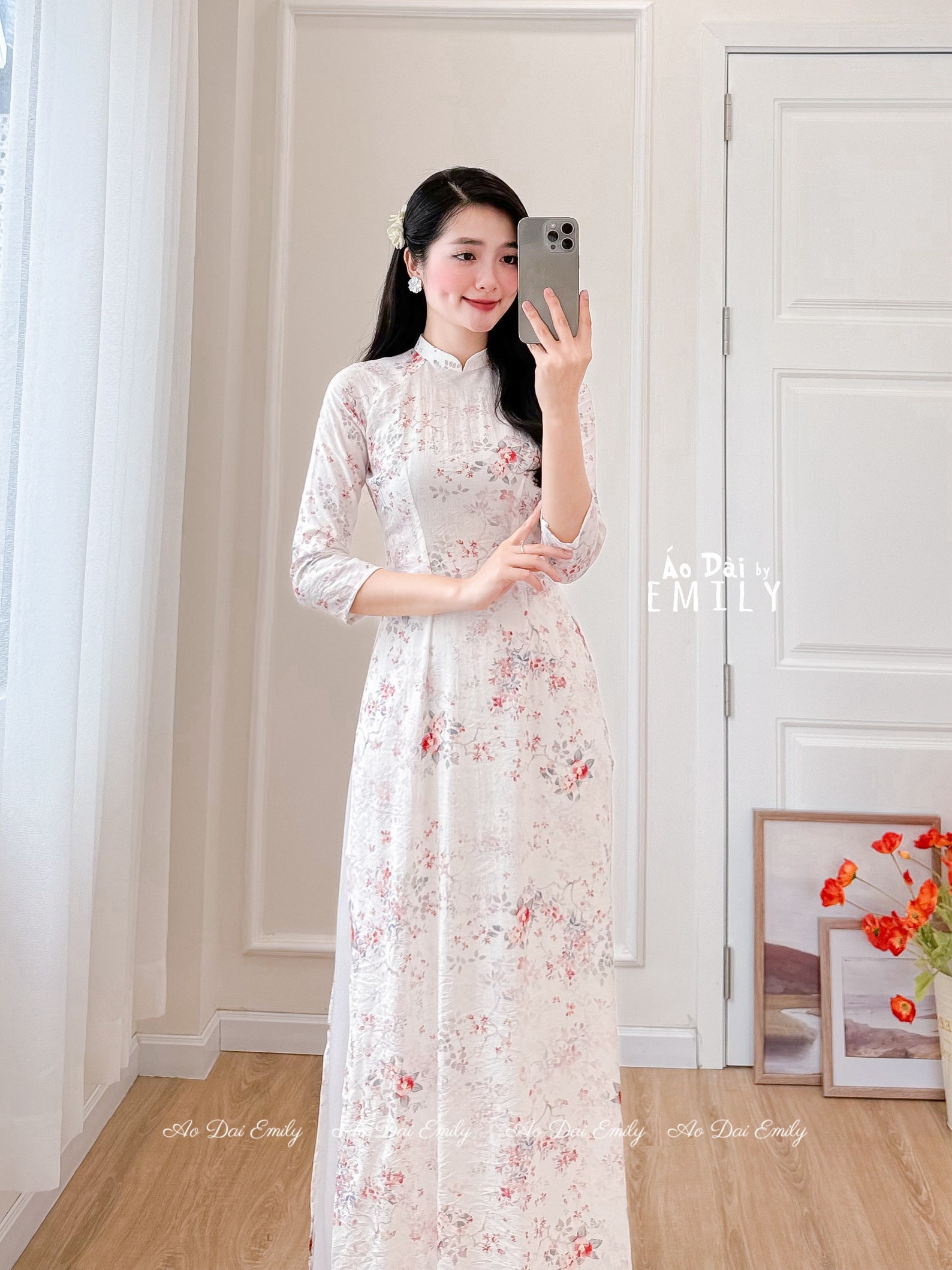 Printed Mini Flowers Ao Dai | Ao Dai for Summer| No Pants | Ao Dai Hoa ...