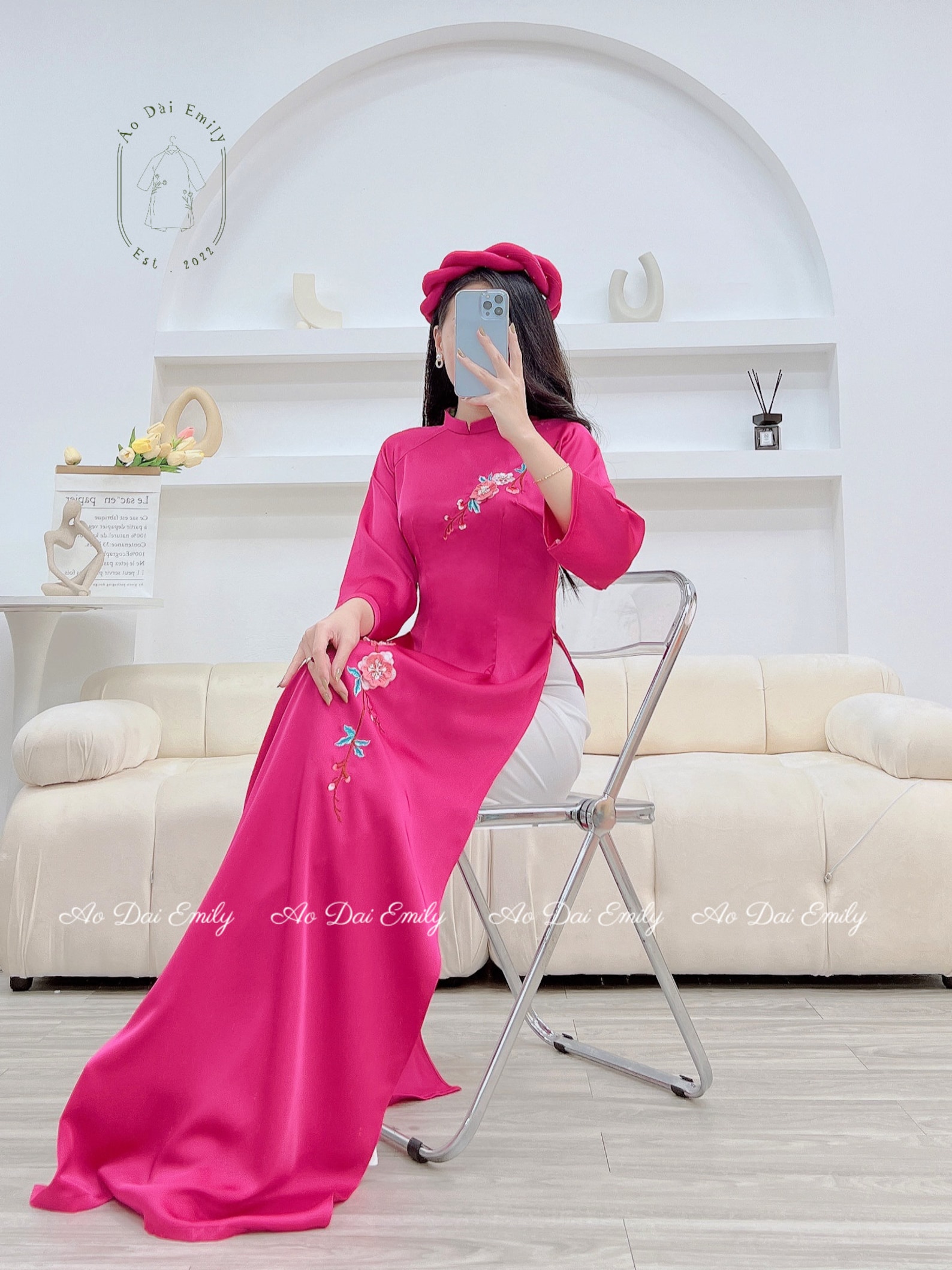 Ao Dài Thêu Kết Hoa| Fuchsia Embroidery Cherry Blossom Flowers Ao Dai ...