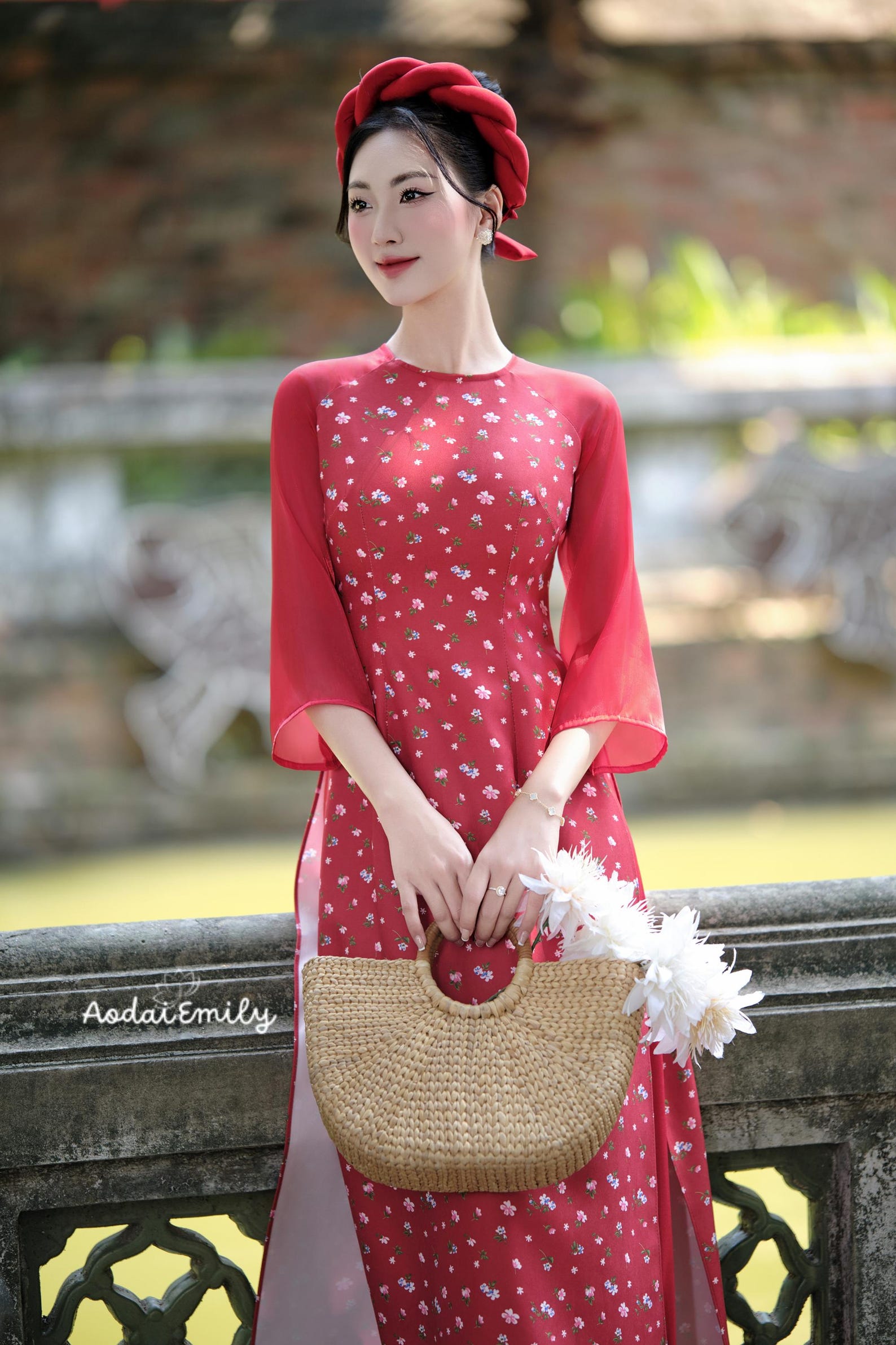 Mini Red Spring Flowers Patterns| Ao Dai | Pre Made Long Dress| Ao Dai ...