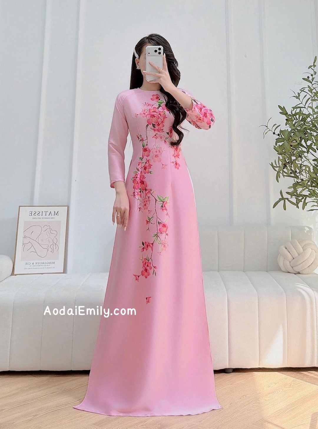 Pink Printed TET Pattern Pre Made Ao Dai | Vietnamese Long Dress| Ao ...