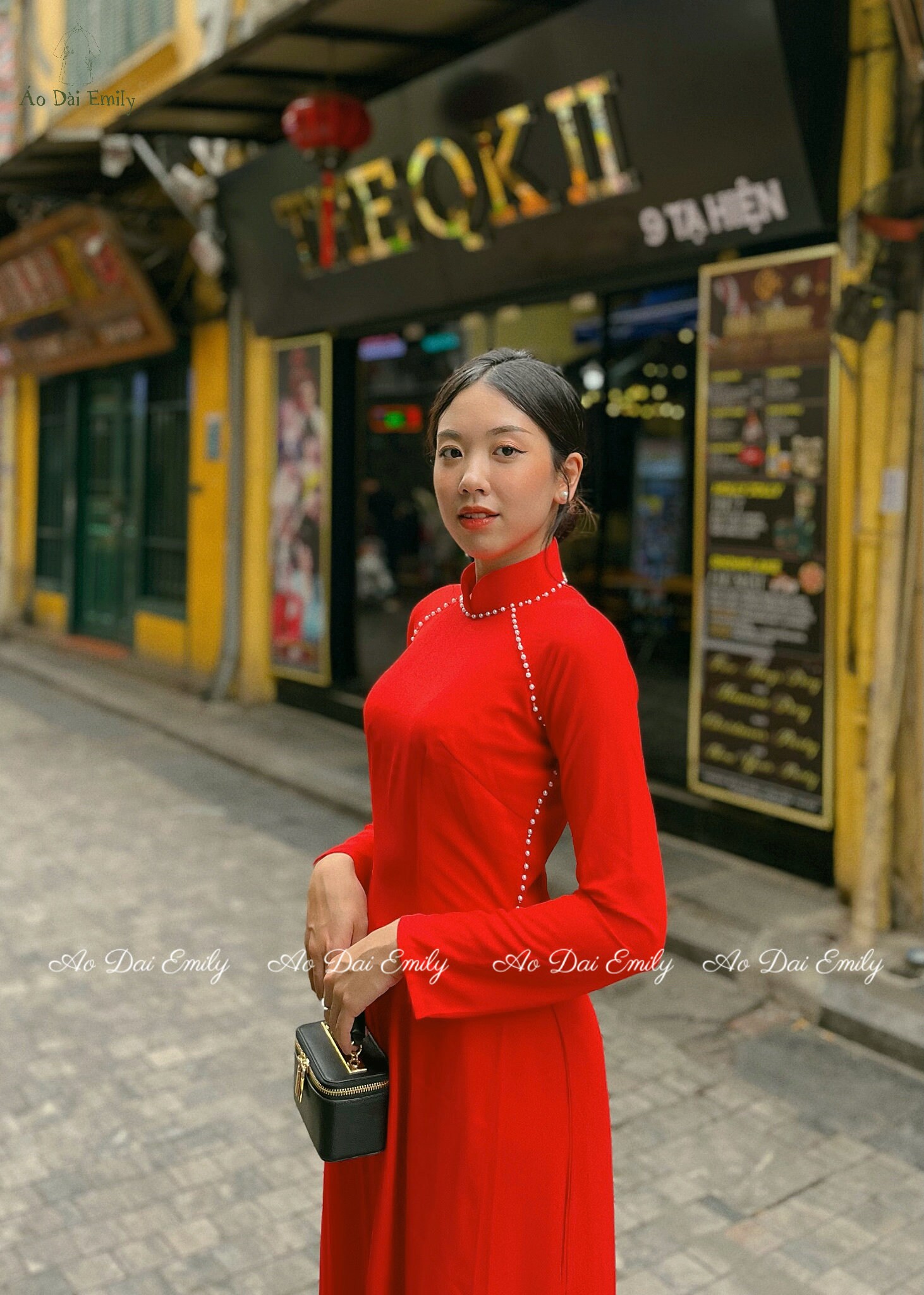 Designed Pearl Double Layer Red Chiffon Ao Dai Set | Pre Designed Pearl Double Layer Red Chiffon Ao Dai Set | Pre
