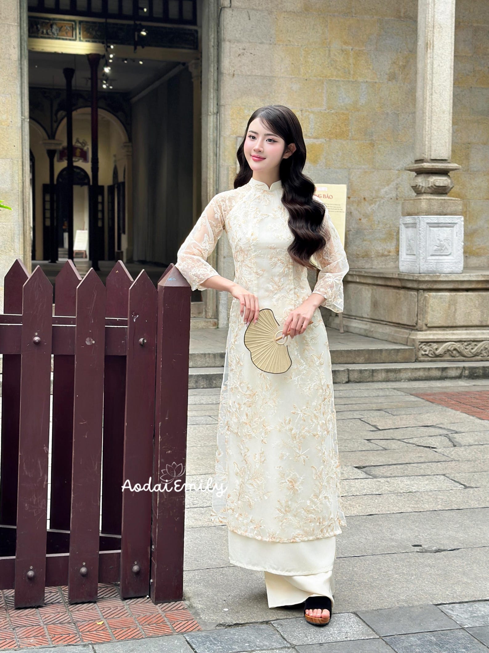 ESME Pastel Cream/beige Modern Ao Dai With Embroidery Flowers| áo Dài ...