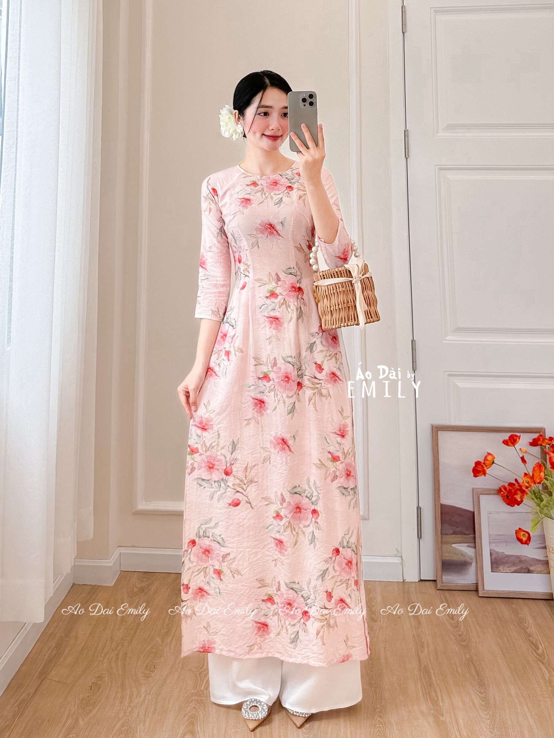 Printed Mini Flowers Ao Dai | Ao Dai for Summer| No Pants | Ao Dai Hoa ...