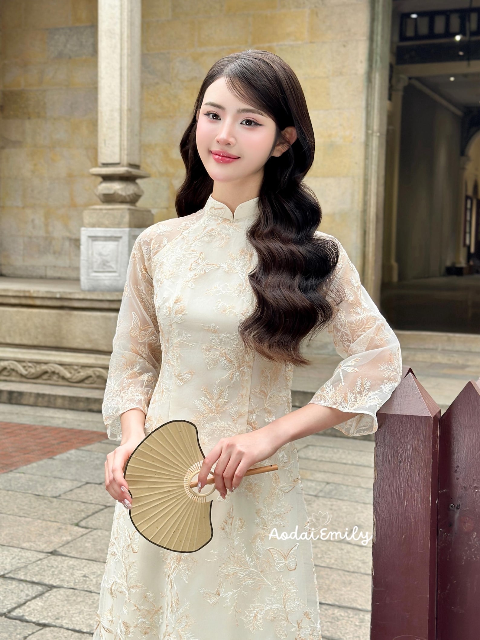 ESME Pastel Cream/beige Modern Ao Dai With Embroidery Flowers| áo Dài ...